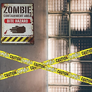 6 Warning Signs 11x14" with Caution Tape Roll 20 Feet - Halloween Zombie Party Decorations Halloween Indoor Outdoor Yard Signs Beware Danger Door Posters Haunted House Decor