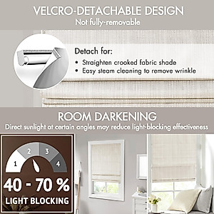 Madison Park Galen Cordless Roman Shades - Fabric Privacy Single Panel Darkening, Energy Efficient, Thermal Insulated Window Blind Treatment, for Bedroom, Living Room Decor, 27" x 64", Ivory
