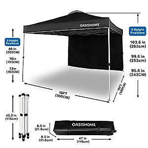 OASISHOME Pop-up Gazebo Instant Portable Canopy Tent 10'x10', with 1 Sidewall, Wheeled Bag, for Outdoor/Beach Parties and Trade Shows (10FTx10FT, Black)
