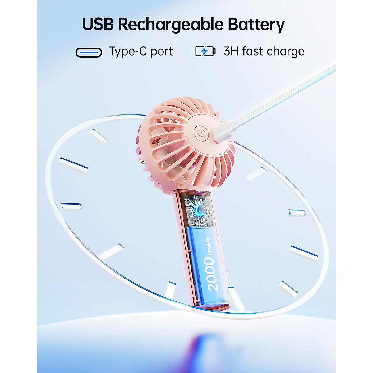 SWEETFULL Mini Portable Fan Powerful Handheld Fan Rechargeable,3 Speeds Personal Small Hand Fan for Travel Makeup Eyelash Fan for Stylish Kids Girls Women USB Cute Design
