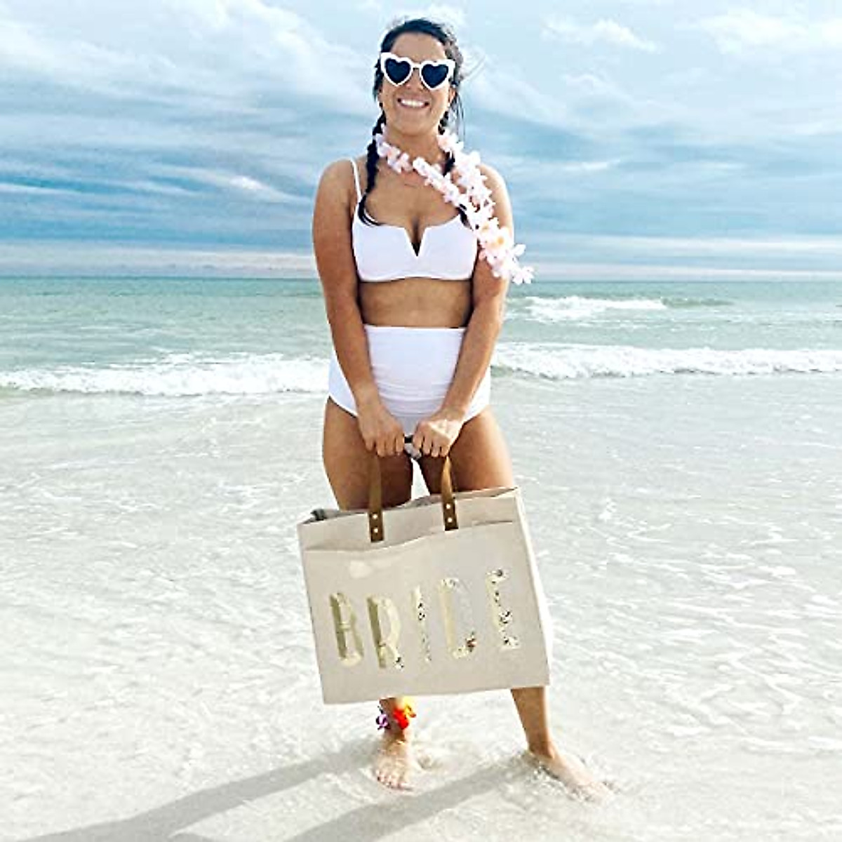 Mud Pie Women's Bride Tote Bag, Tan, 14 1/4" x 18"