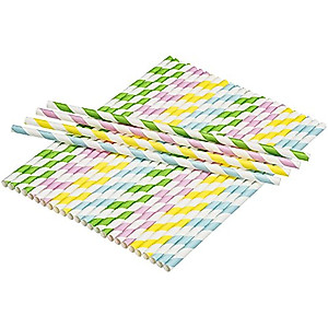 Paper Straws Biodegradable 200 Pack Striped Multi Colored BPA-Free Disposable 8.25" Long Non-Flexible Straw for Everyday/Birthday Party/Easter/Baby Shower/Wedding - By DuraHome