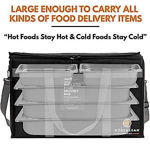 Herculean Premium Insulated Food Delivery Bag with YKK Zipper – Large Commercial Catering Bag for Food Transport – Hot and Cold Thermal Food Bag – Ultra Durable Hot Food Carriers for Takeaway Delivery