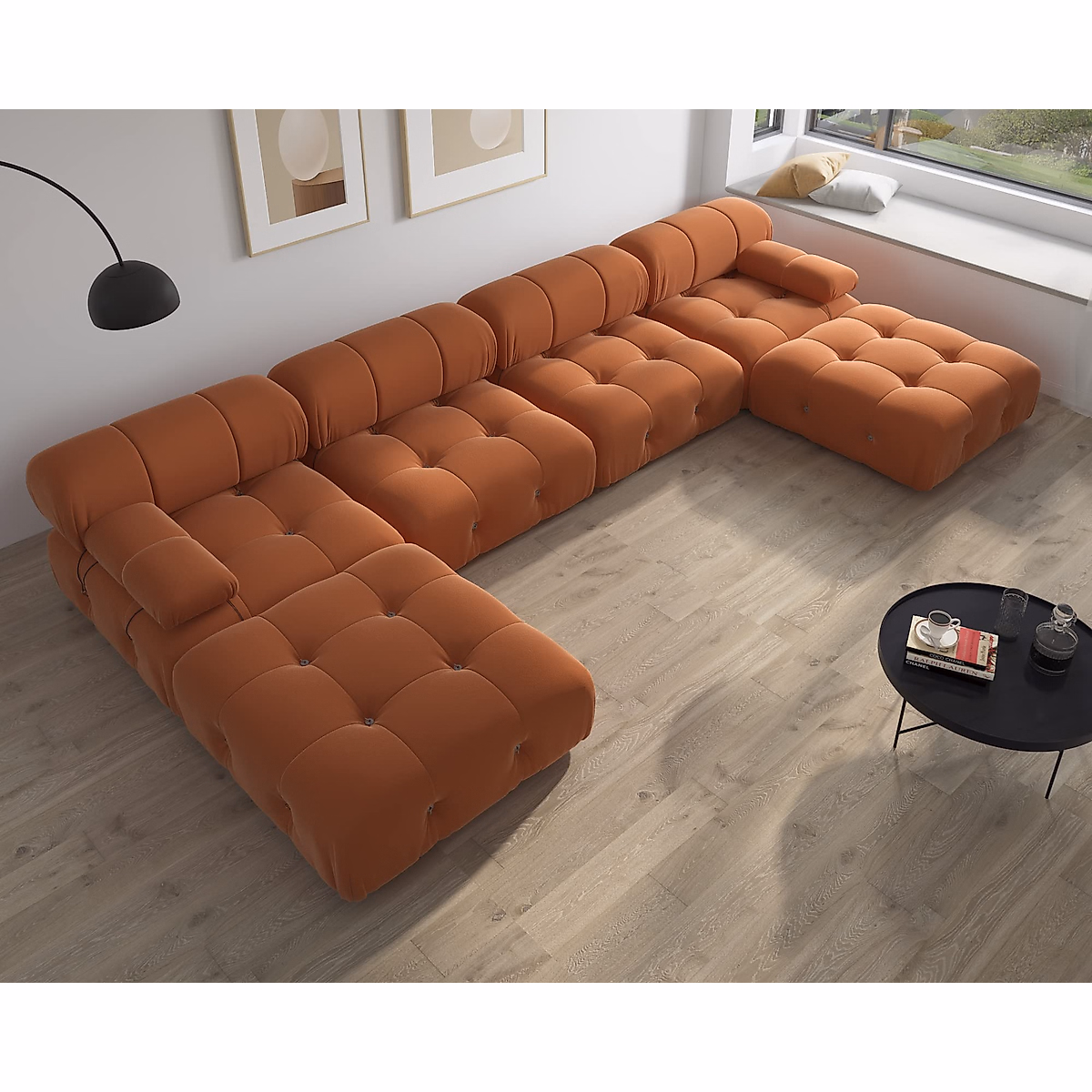 BOKIFOL Sectional Sofa, Modular Sectional Couch with Ottomans- U Shaped Couch for Living Room, 6 Seater Sofa Sets,138"(Orange)
