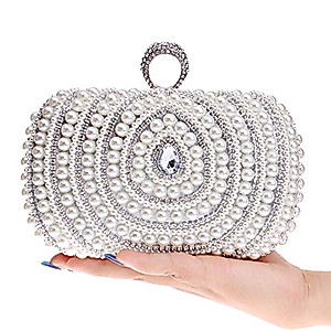 Santimon Wedding Clutch Purse Evening Bags For Womens Chain Dress Handbag Pearls Silver