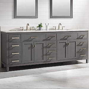 LUCA Kitchen & Bath LC84PGW Tuscan 84" Double Bathroom Vanity Set in Pottery White Quartz Top with Gray Veins and Sink