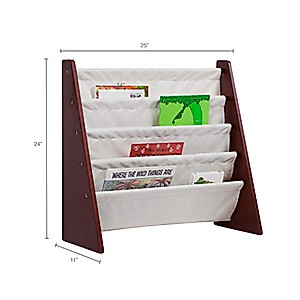 Wildkin Kids Canvas Sling Bookshelf for Boys and Girls, Wooden Design Features Four Fabric Shelves, Keep Bedrooms, Playrooms, and Classrooms Organized, Measures 25 x 24 x 11 Inches (Cherry w/ Tan)