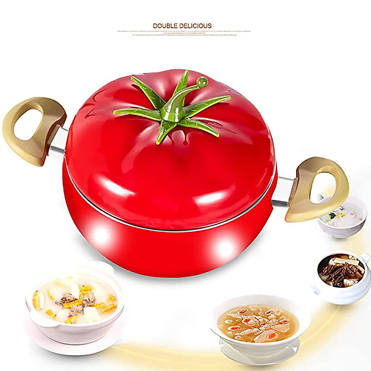 Enamel Cast Iron Stock Pot,Nonstick Soup Pot Pasta Can,Cute Vegetable Shape,Multifunction Cooking Pot with Handles