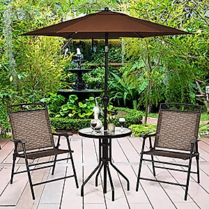 S AFSTAR 3-Piece Bistro Set, Patio Dining Furniture Set, Round Textured Glass Tabletop w/Umbrella Hole, Outdoor Conversation Set for Backyard Garden Poolside