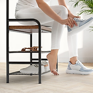 IDEALHOUSE Hall Tree, Entryway Bench, Coat Rack Freestanding Shoe Bench, 3 in 1 Hall Tree Entryway Storage Bench, Multifunction Bench with Steel Frame, 8 Large Hooks, 3-Tier Storage Shelf