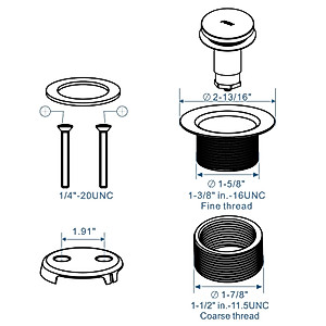 Black Tub Drain Tip-Toe Tub Trim Set Conversion Kit Assembly, Hidrop Bathtub Drain Replacement Trim Kit with 2-Hole Overflow Faceplate and Universal Fine/Coarse Thread, Matte Black