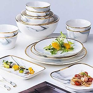 ZLDGYG Christmas Bowl Dish Set Nordic Wind Ceramics Phnom Penh Marble Tableware Set Bowl Soup Dishes And Dishes for Household Use (Color : 42 sets)