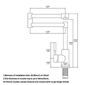 Heouty Modern Single Handle 2 Joints Free Rotating SUS304 Stainless Steel Pot Filler Faucet, Brushed Nickel Deck Mounted Kitchen Sink Faucet