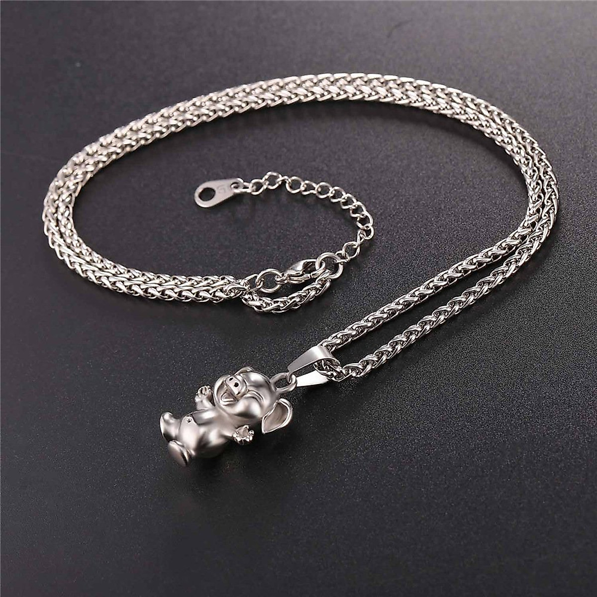U7 Cute Piggy Pendant with 22 Inch Chain Stainless Steel Pet Pig Necklace for Women Teen