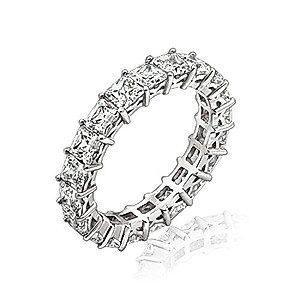 Amazon Essentials Platinum Plated Sterling Silver Ring set with Princess Cut Infinite Elements Cubic Zirconia (7.5 cttw), Size 9, (previously Amazon Collection)