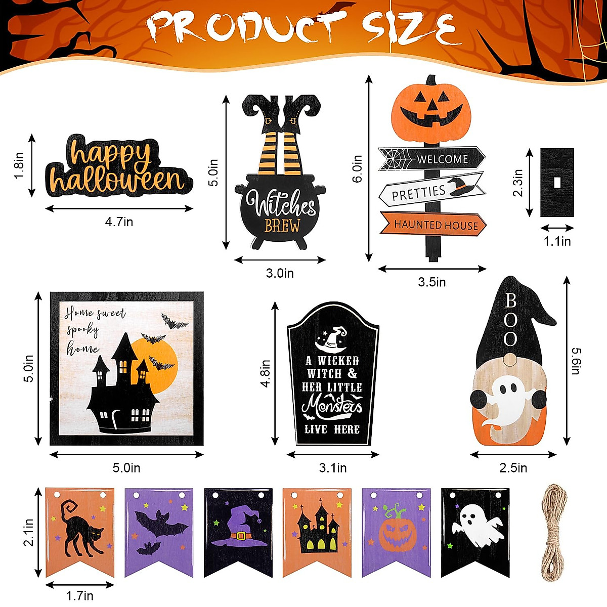 Halloween Tiered Tray Decor |Happy Halloween Decorations Indoor| Rustic Halloween Wooden Sign for Kitchen Home Table Room, 14PCs Halloween Party Supplies(Tray Not Included)