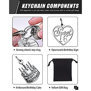 Yangling Sweet 16 Keychain,Sweet Sixteen Birthday Jewelry Gift Happy Birthday Keychain Inspirational Gifts For Girls Boys Birthday, Silver, Small