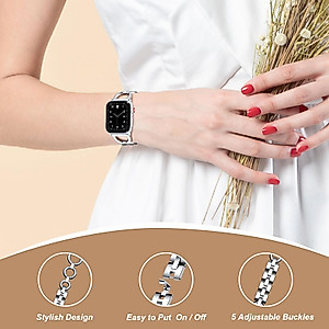 DMMG Stainless Steel Band Compatible with Apple Watch Band 38/40/41/42/44/45mm Women Girls, Dressy Bracelet Replacement Wristband Strap for iWatch bands Series 7 6 5 4 3 2 1 SE (Silver, 38/40mm)