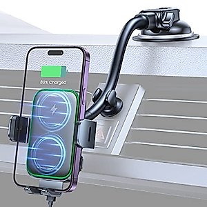 APPS2Car Wireless Car Charger Dual Coils Auto-Clamping Alignment Dashboard Phone Mount for Car Truck 15W Charging Holder Compatible with iPhone 14 13 Pro Max Samsung Z Fold/Z Flip All Mobile Phones