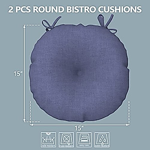 LVTXIII Outdoor All Weather Bistro Seat Cushions, Comfortable Fluffy Tufted Patio Chair Cushions Round 15”x15”x4” Set of 2 for Home Garden Furniture, Navy Textured