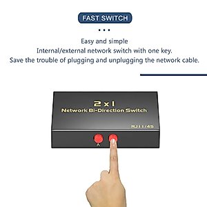RJ45 Network Switch Selector 2 in 1 Out or 1 in 2 Out, Ethernet Switch 2 Port, 2 Port Network Hub 100/500M, Metal Shell