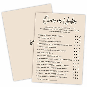 TPYEN Bridal Shower Game Cards - Guess Over Or Under Game - 30 Pcs Minimalism Khaki Wedding Party Games Game Cards, Engagement Party Game, Modern Bridal Shower Party Favor & Decorations - D04
