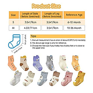 Fanairy Baby Boys Girls Socks with Grips Toddler Infant Non-Skid Crew Cotton Cartoon Socks 12 Pack, Assorted Color, 1-3T