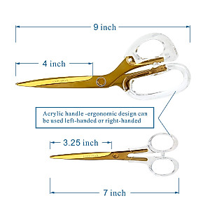 EXPUTRAN Acrylic Scissors, 9 inch and 7inch Set, Clear and Gold-Toned Scissors for Left and Right Hand, Craft Scissors,Gold Office Supplies and Accessories