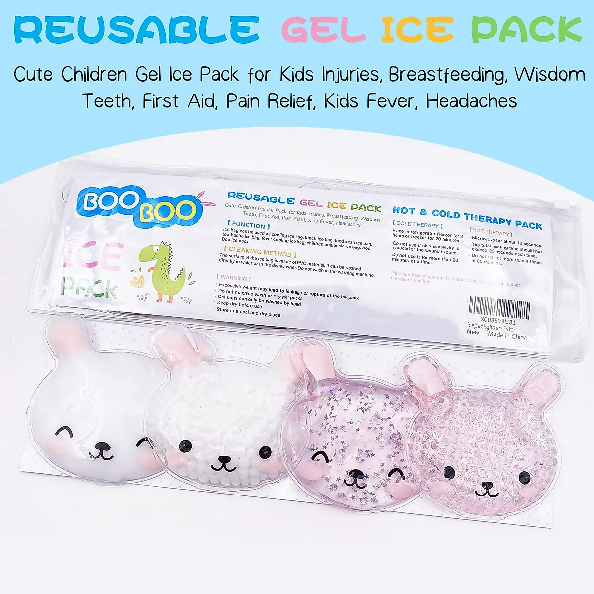 4 PCS Boo Boo Ice Packs, Kids Reusable Gel Ice Pack, Cute Children Gel Ice Pack for Kids Injuries, Kids cute lunch ice pack, Breastfeeding, Wisdom Teeth, Pain Relief, Kids Fever, Headaches(/3.8X3.2in)