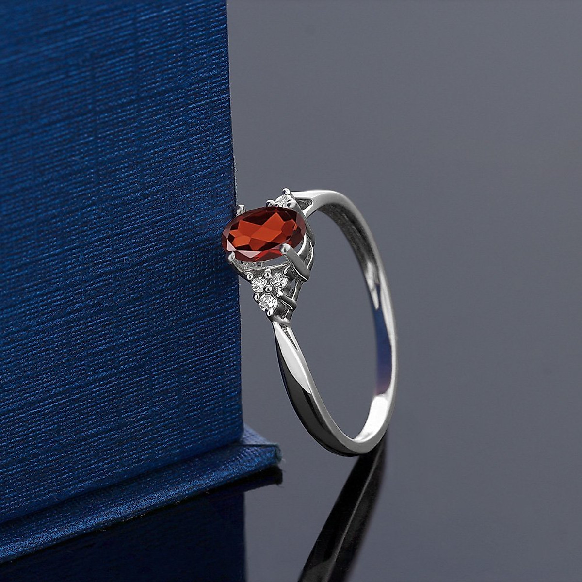 Gem Stone King 14K White Gold Red Garnet and Diamond Engagement Ring For Women (0.56 Cttw, Gemstone Birthstone, Available In Size 5, 6, 7, 8, 9)