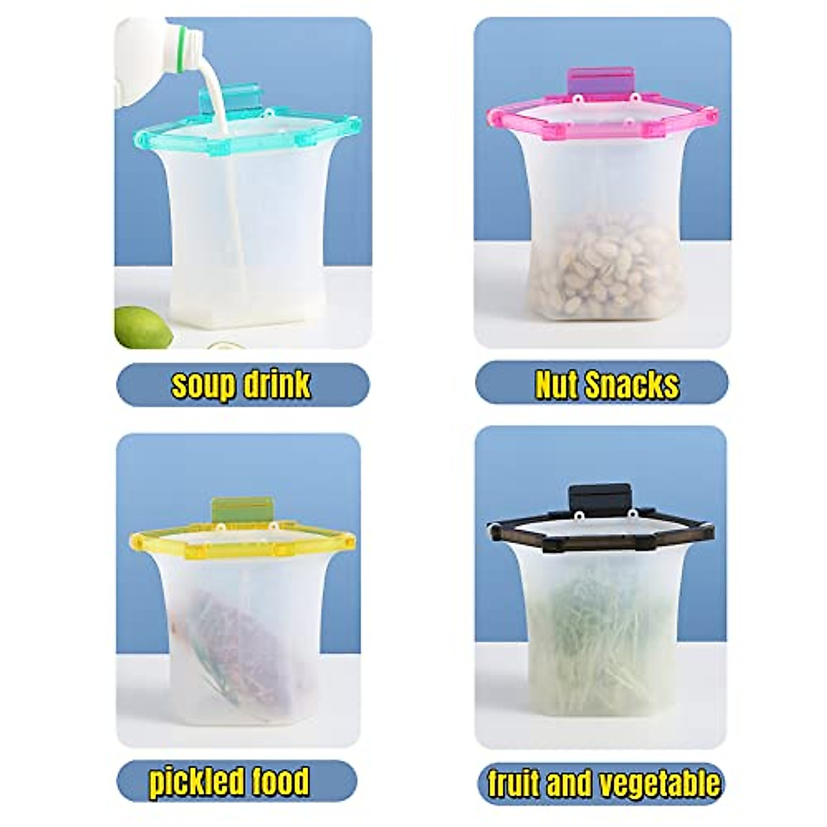 Reusable Silicone Bags, Reusable Sandwich Bags, Stand Up Leakproof Silicone Bags,Microwave, Dishwasher Safe-3Pack