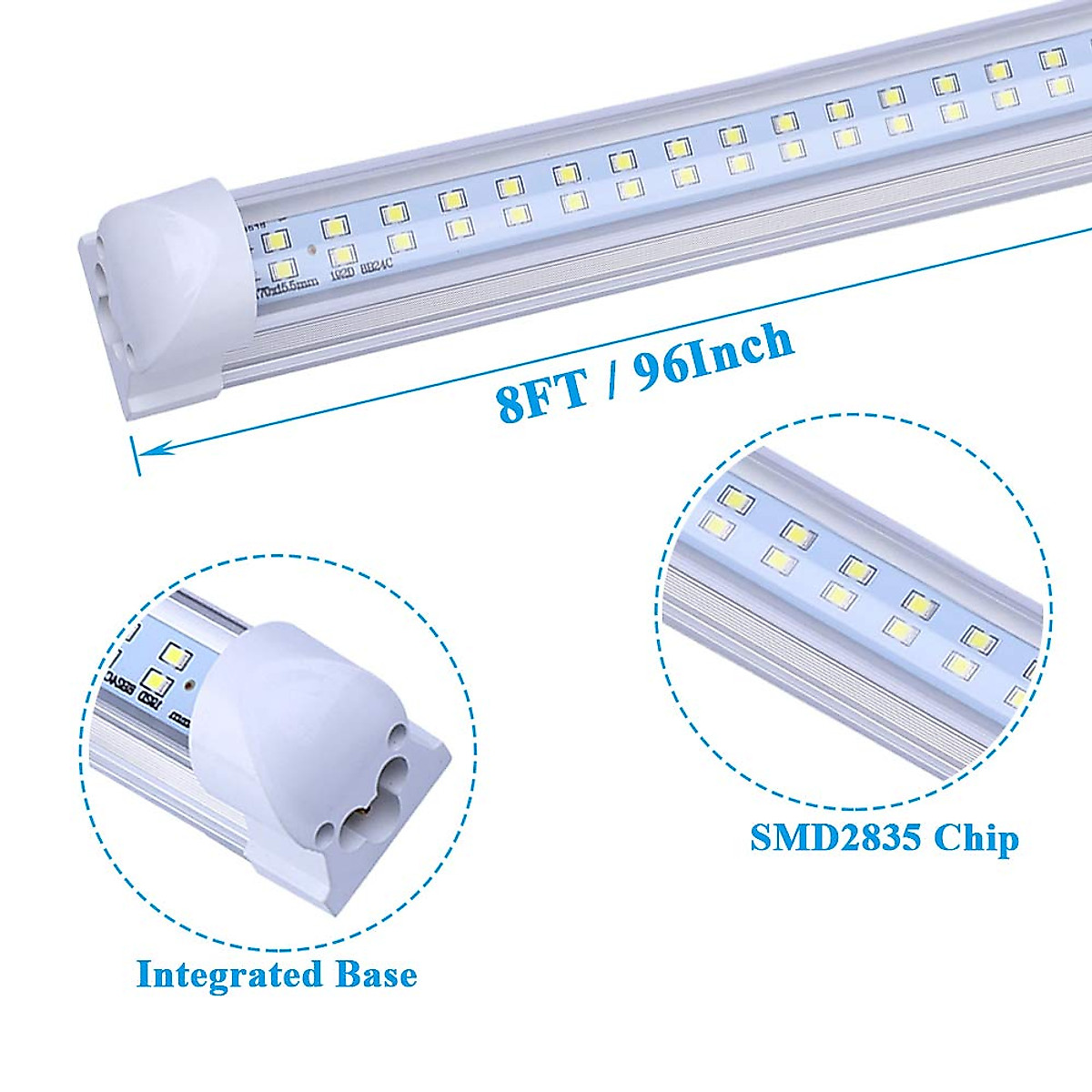8FT LED Shop Light Fixture, T8 Integrated Tube Light Fixture, 72W, 8640LM, 6000K, High Output, Brighter White, 8 foot Linkable LED Tube Light for Garage, Warehouse (4-Pack)