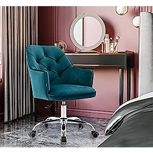 Yoluckea Modern Velvet Home Office Chair, Adjustable Swivel Office Chair for Living Room, Cute Desk Chair for Adult Teen, Upholstered Task Chair Accent Chair Executive Chair Vanity Desk Chair (Teal)