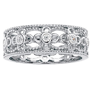 PalmBeach 18k Yellow or Rose Gold Plated or Sterling Silver Round Cubic Zirconia Filigree Eternity Ring Size 9