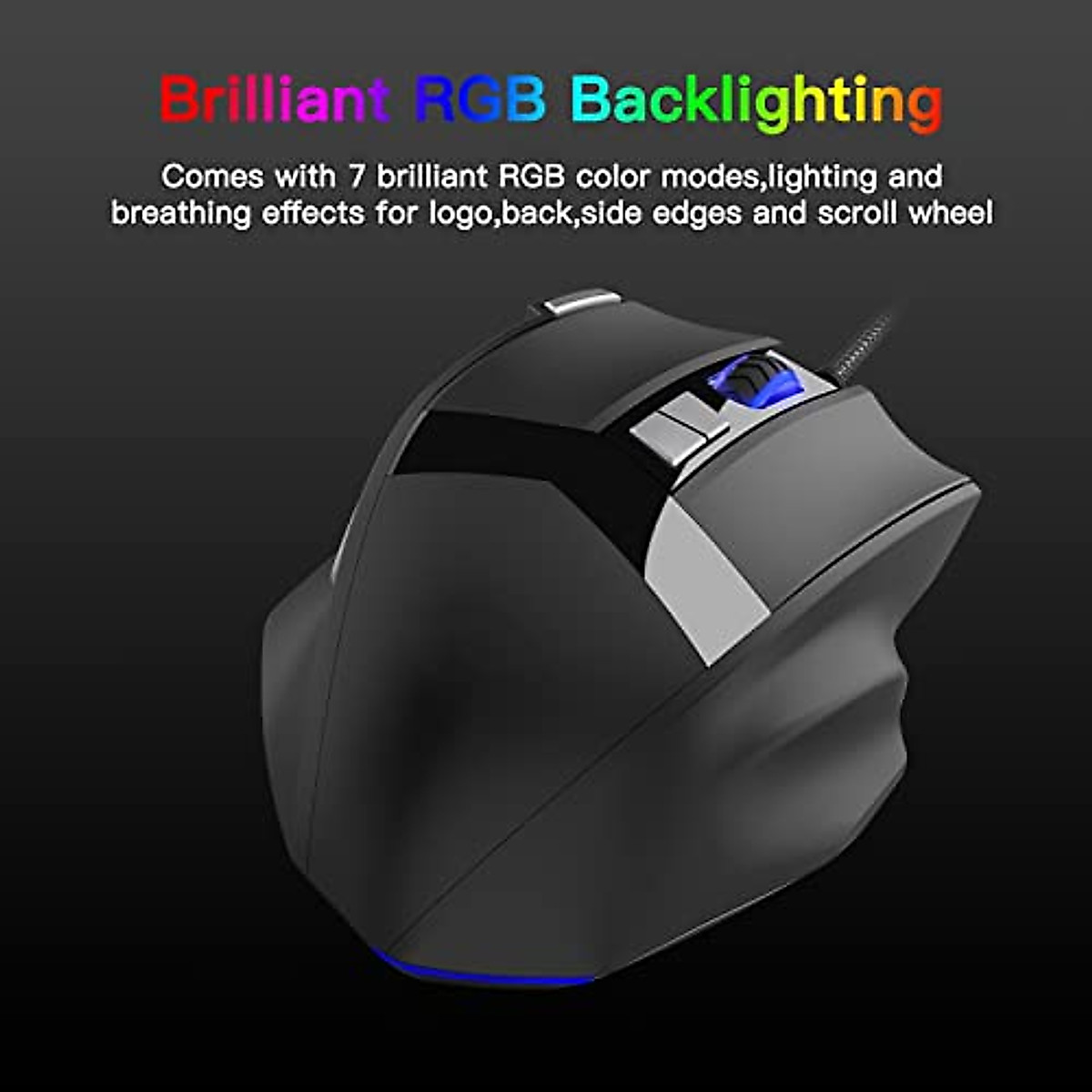 Yolispa USB Wired Mouse 10- Key Gaming Mouse with RGB Light 4- Level Adjustable DPI for Game Daily Office Work
