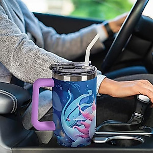 Cute Ocean Animal Axolotl Insulated Tumbler with Lid And Straw Stainless Steel Travel Coffee Mug 40oz Violet-style