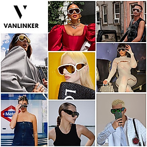 VANLINKER Oversized Round Sunglasses for Women Men Trendy One-Piece Mask Shades Fashion Big Lens Smooth Flat Top Frame VL9760