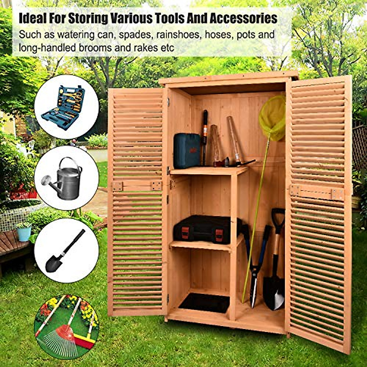 TITIMO 63" Outdoor Garden Storage Shed - Wooden Shutter Design Fir Wood ...