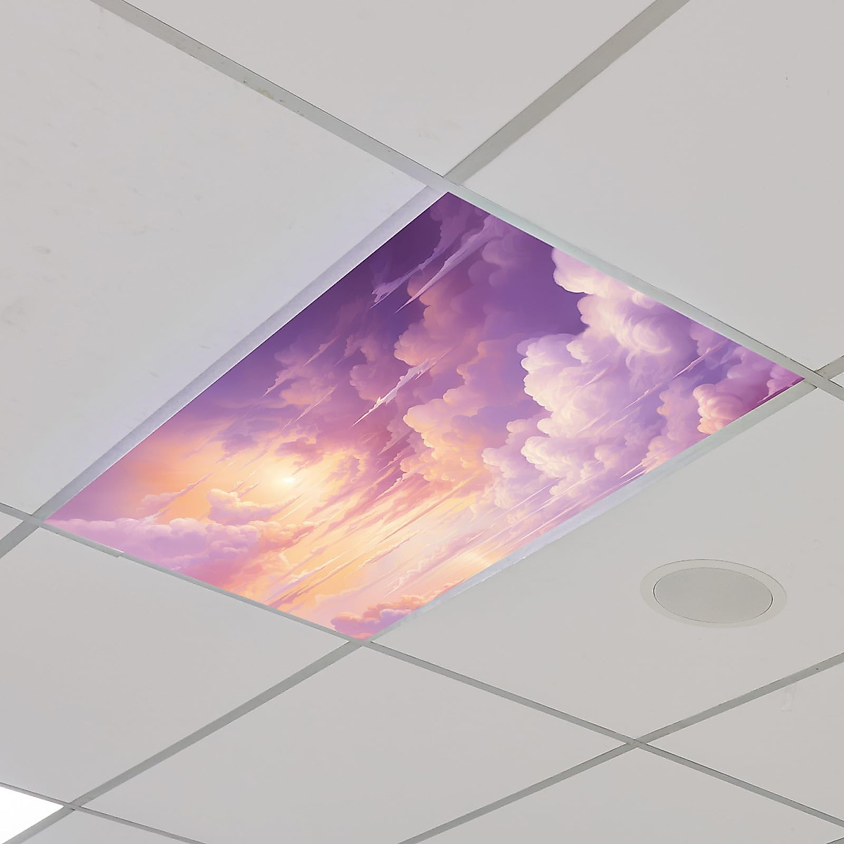 Outus 4 Pcs Fluorescent Light Cover Classroom Light Cover with 10 Magnets Light Filter Magnetic Ceiling Light Cover Panel 2 x 4 ft (23.62 x 47.24 in) Reduce Glare for Office School(Purple Cloud)