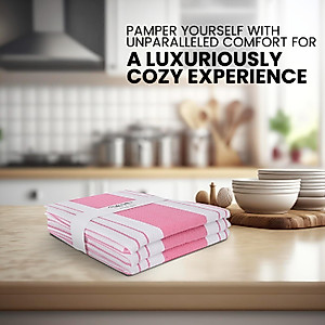 Candy Cottons Stripe Kitchen Towels Decor Mordern Design Centreband Dish Towels Boho Stripe Absorbent Festive Gift Set of 3 Pantry Reusable Kitchen Dish Towel|Easter Spring Decor 18x28 Inch Pink