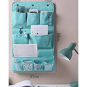 Lerkumey Over Door Hanging Organizer Hanging Storage Bags with 10 Pockets | Multifunctional Storage Bags Organizer with 3Pcs Adhesive Wall Hooks for Wall /Bedroom /Bathroom /Door /Closet (Blue)