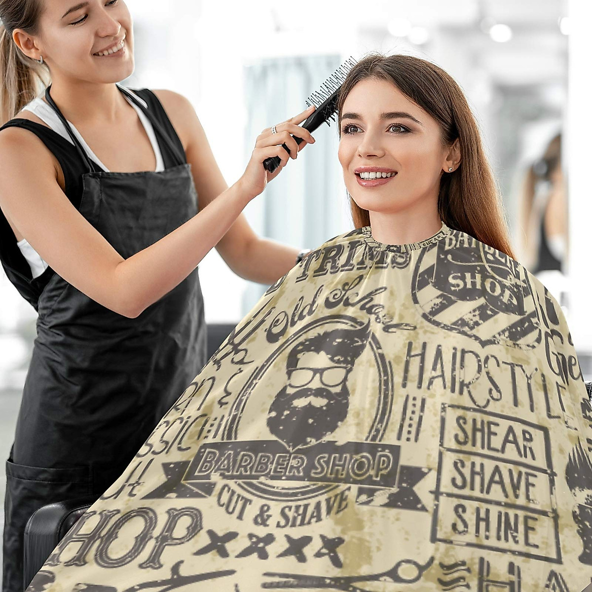 visesunny Vintage Hairdressing Pattern Barber Cape Anti-Static Hair Cutting Cape with Snap Closure Professional Salon Polyester Beard Shaving Bib Water-Resistant Hairdressing Cape Adjus