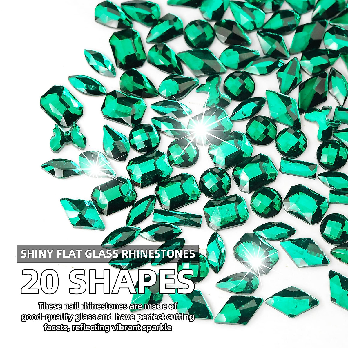 Nail Art Rhinestones, 1000 Special-Shaped Diamonds Mix 20 Styles Flatback Rhinestone Crystals Decorations Green Gemstones Set, Nail Gems and Rhinestones Kit for Nails, Crafts, Clothes, Jewelry