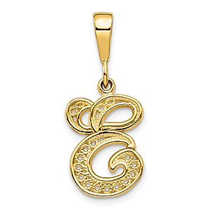 Solid 14k Yellow Gold Initial Letter E Alphabet Charm Pendant 28mm