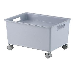 BEIJIALY Plastic Rooling Storage Bin with Handle and Rolling Wheels, Storage Basket Roller Basket, Portable Movable Large Capacity Organizer Box for Books Clothes Shoes(White)