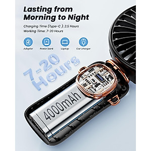 coldSky Portable Handheld Fan, 4000mAh Battery Operated 3 in 1 Multifunction Personal Travel Fan with Digital Display, 90° Foldable Desk Fan with Base, 5 Speed Lash Fan for Makeup/Office (Black)