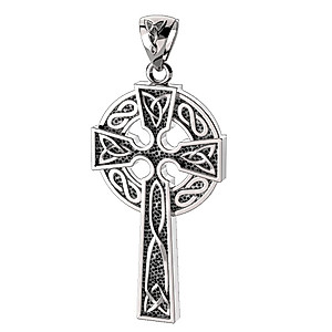 US Jewels 925 Sterling Silver 1.625in Irish Celtic Knot Cross Antique Finish Pendant
