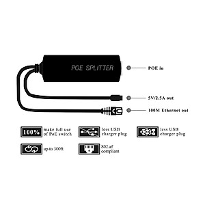 GeeekPi Gigabit USB-C PoE Splitter 48V to 5V IEEE802.3af Power Over Ethernet for Raspberry Pi 4B/3B+/3B,Tablets, Dropcam(48V to 5V 2.4A)