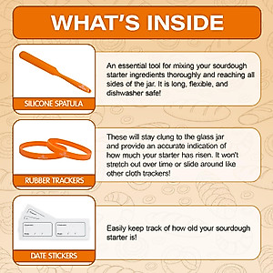 KEUKEN 42 oz Glass Sourdough Starter Jar Kit - Sourdough Bread Baking Supplies - Sourdough Starter Kit - Silicone Spatula Electric Thermometer Danish Dough Whisk - Sourdough Kit