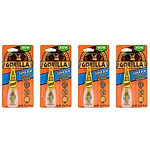 Gorilla Super Glue with Brush & Nozzle Applicator, 10 Gram, Clear, (Pack of 4)